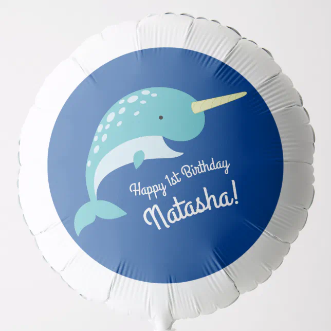Narwhals Ocean Cute 1st Birthday Party Theme Balloon | Zazzle