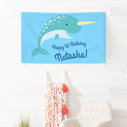 Narwhals Ocean Cute 1st Birthday Party Theme Banner | Zazzle