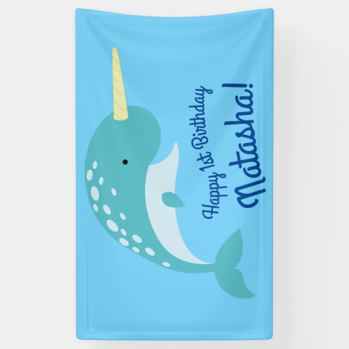 Narwhals Ocean Cute 1st Birthday Party Theme Banner | Zazzle