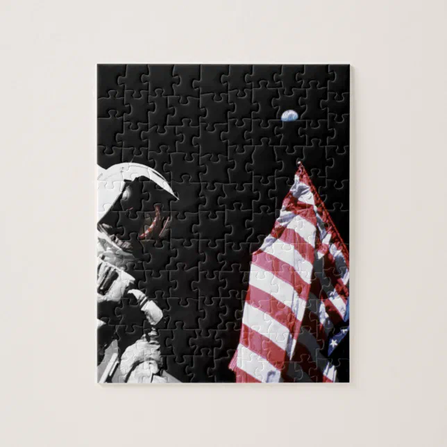 NASA Apollo 17 Astronaut Flag Earth Moon Photo Jigsaw Puzzle | Zazzle