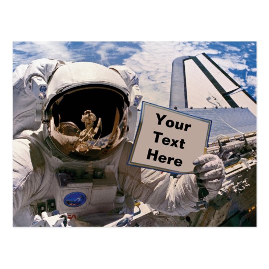 NASA Astronaut Holding Sign - Add Custom Text Postcard | Zazzle.com