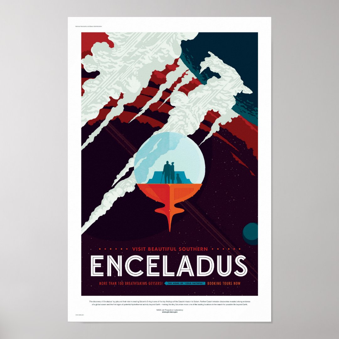 NASA Future Travel Poster - Saturn Moon Enceladus | Zazzle