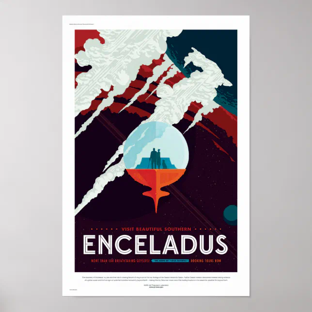 NASA Future Travel Poster - Saturn Moon Enceladus | Zazzle