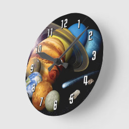 NASA JPL Solar System Planets Montage Space Photos Round Clock | Zazzle