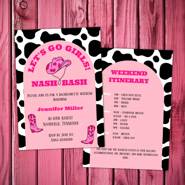 Nash Bash Cowgirl Pink Bachelorette Girls Weekend Invitation | Zazzle