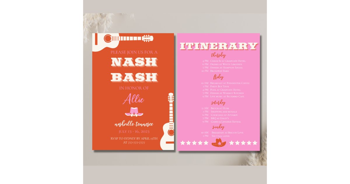 Nashville Bach Party Pink Invite and Itinerary | Zazzle