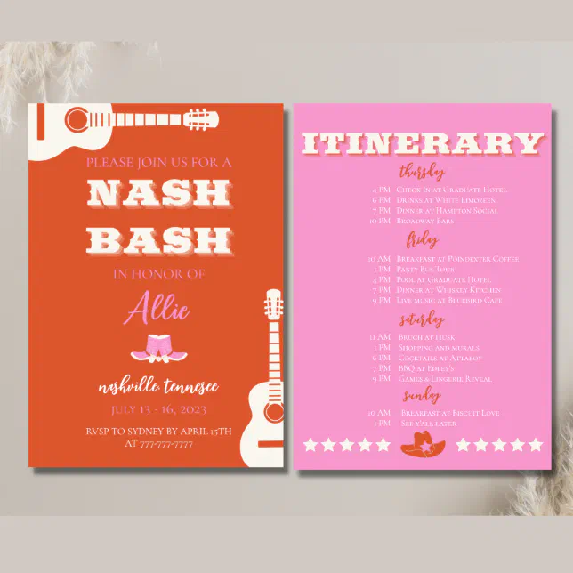 Nashville Bach Party Pink Invite and Itinerary | Zazzle