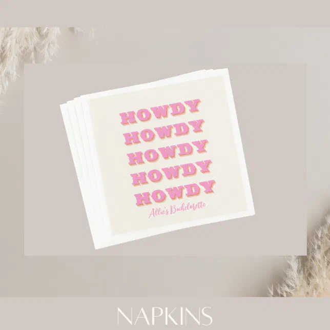 Nashville Bachelorette Howdy Pink Party Napkins | Zazzle