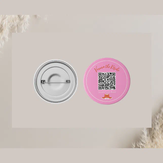 Nashville Bachelorette Party Pink Boot QR Code But Button | Zazzle