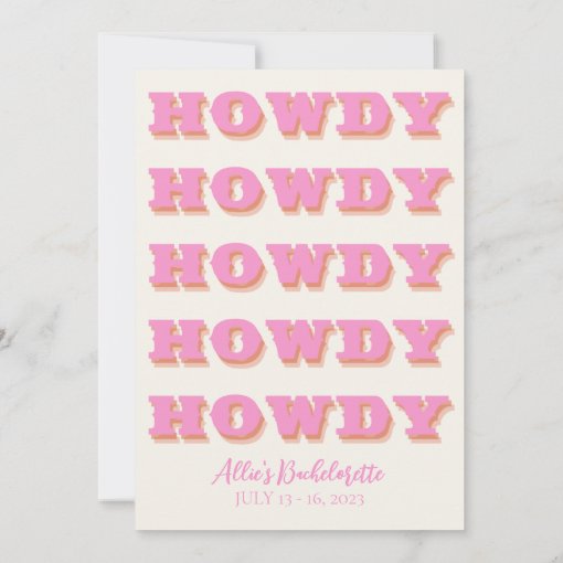 Nashville Bachelorette Party Pink Howdy Invite | Zazzle