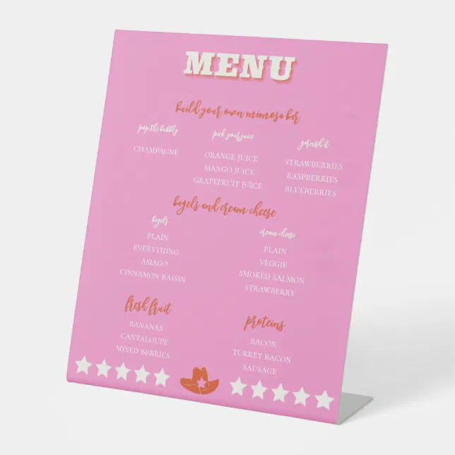 Nashville Bachelorette Party Pink Menu Pedestal Sign | Zazzle