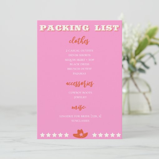 Nashville Bachelorette Pink Packing List Announcement | Zazzle