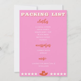 Nashville Bachelorette Pink Packing List Announcement | Zazzle