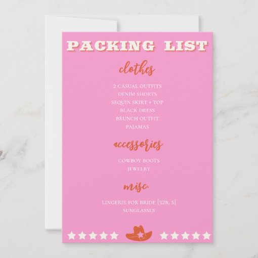 Nashville Bachelorette Pink Packing List Announcement | Zazzle