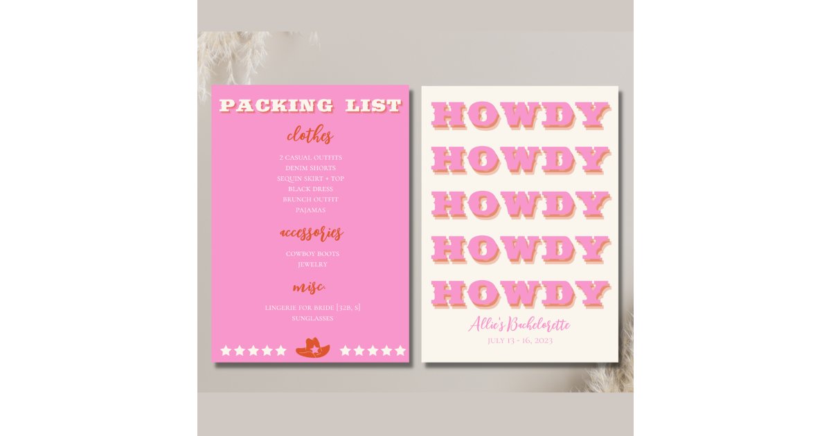 Nashville Bachelorette Pink Packing List Announcement | Zazzle