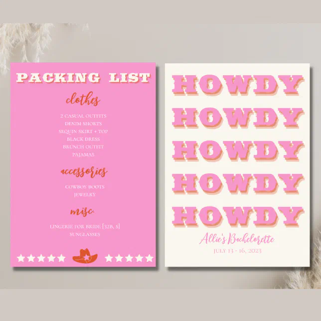Nashville Bachelorette Pink Packing List Announcement | Zazzle