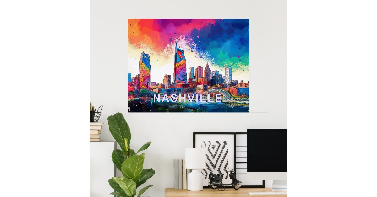 Nashville Skyline Colorful Graffiti Urban Art Poster | Zazzle