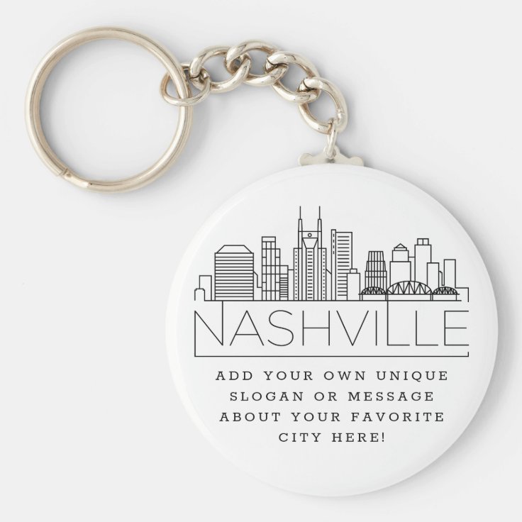 Nashville Stylized Skyline | Custom Slogan Keychain | Zazzle
