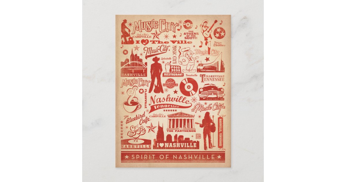 Nashville, TN - Pattern Print Postcard | Zazzle