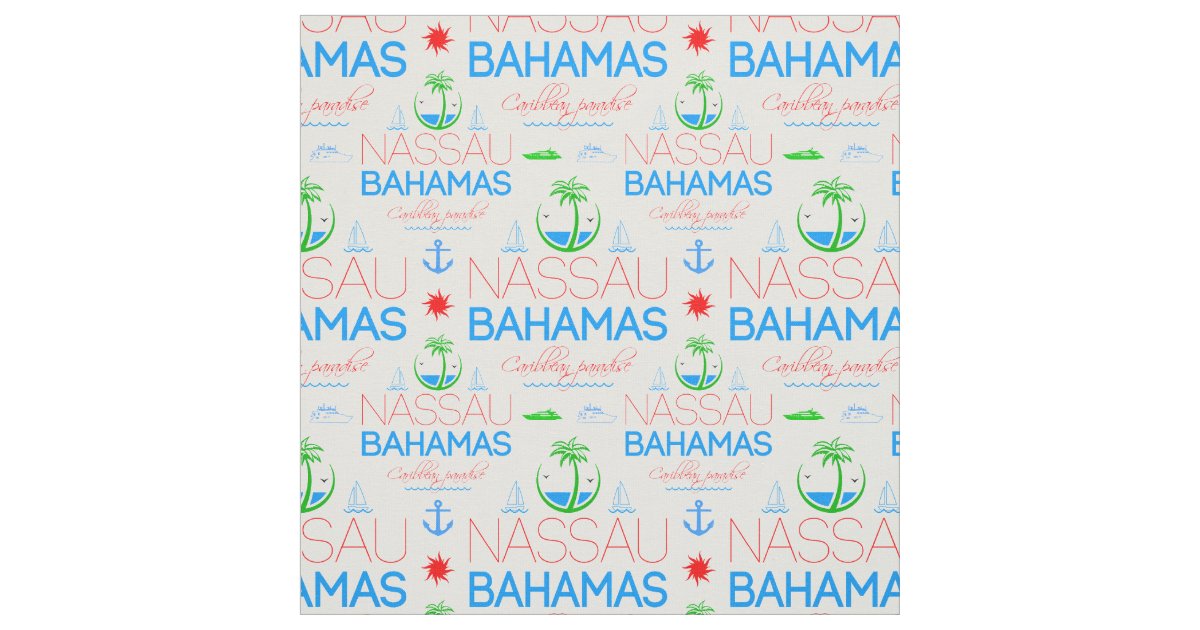 Nassau, Bahamas Colorful Text And Images Pattern Fabric | Zazzle