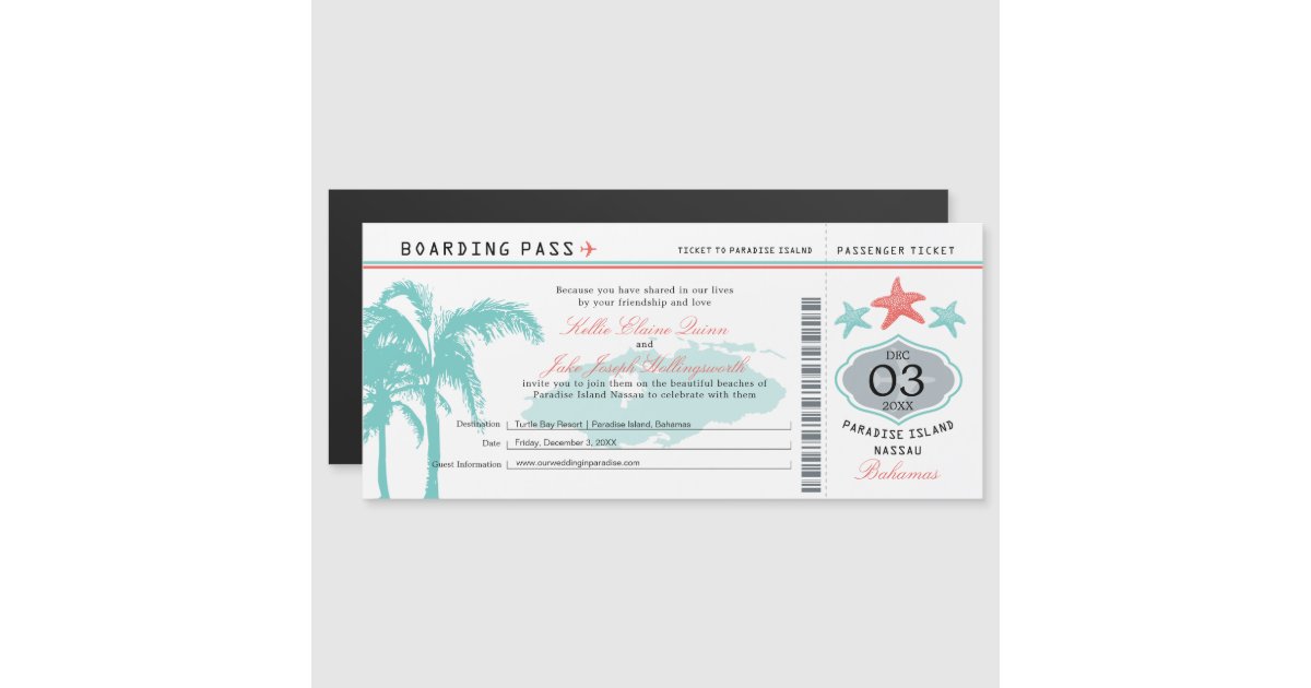 Nassau Bahamas Wedding Boarding Pass Invitation | Zazzle