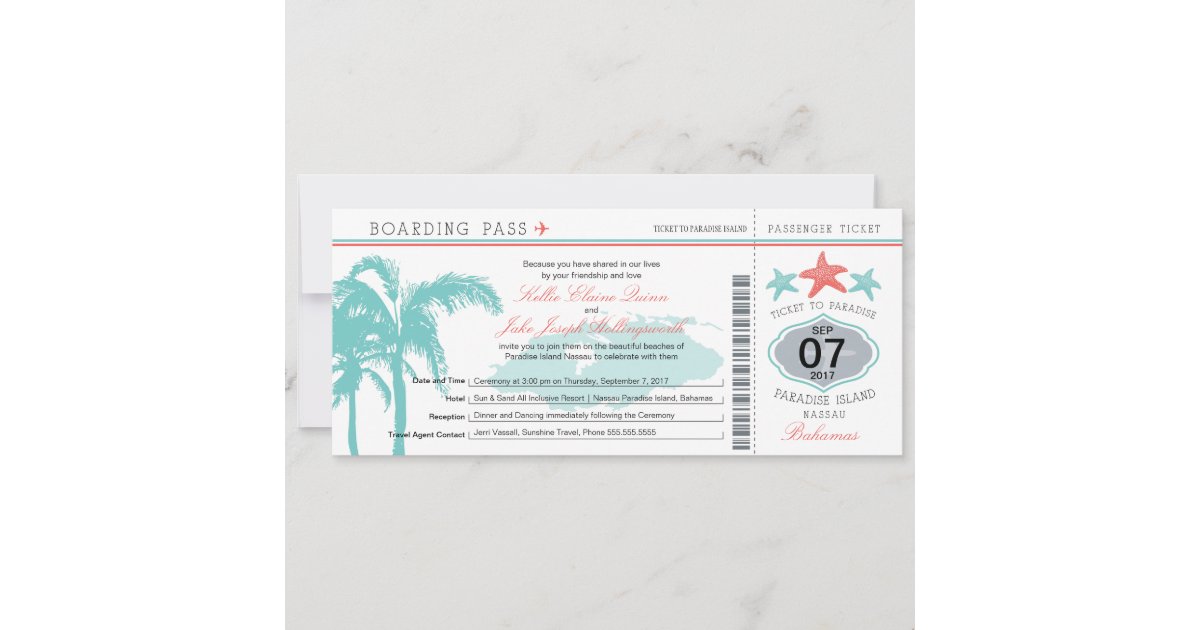 Nassau Bahamas Wedding Boarding Pass Invitation | Zazzle