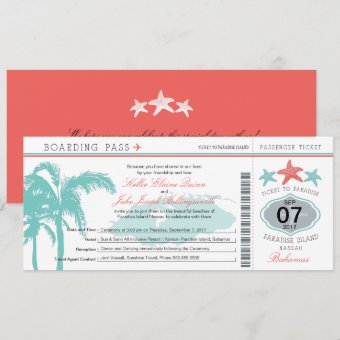 Nassau Bahamas Wedding Boarding Pass Invitation | Zazzle
