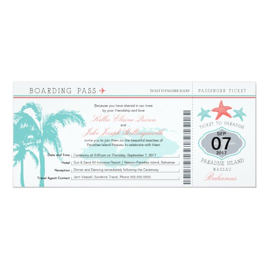 Nassau Bahamas Wedding Boarding Pass Invitation | Zazzle.com