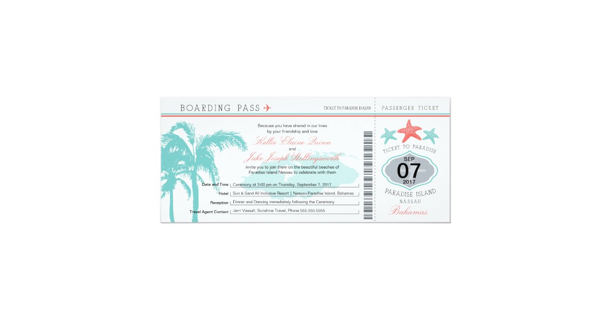Nassau Bahamas Wedding Boarding Pass Invitation | Zazzle.com