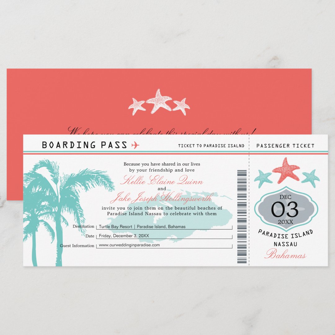 Nassau Bahamas Wedding Boarding Pass Invitation | Zazzle