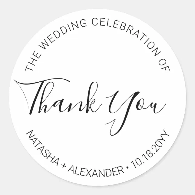 Natasha Handwritten Script Wedding Favor Thank You Classic Round ...