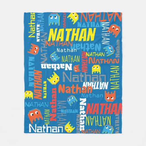 Nathan custom name pixel gaming character graphic fleece blanket | Zazzle