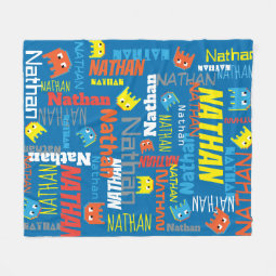 Nathan custom name pixel gaming character graphic fleece blanket | Zazzle