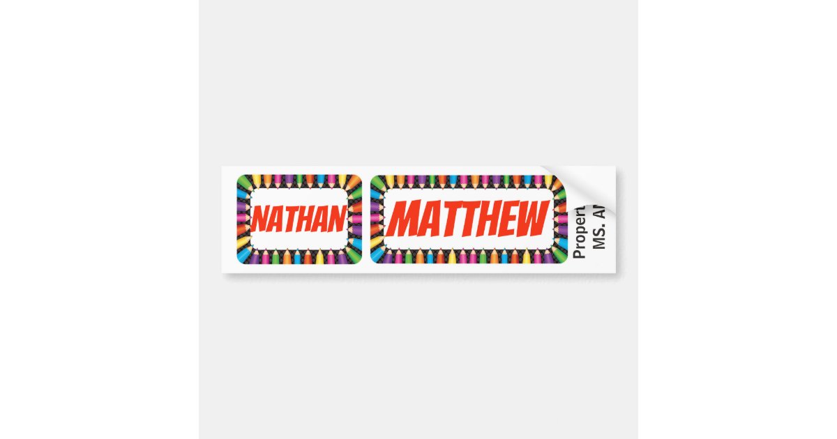 Nathan & Matthew Name Tag w/ Colored Pencil border Bumper Sticker | Zazzle