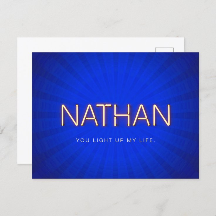 Nathan name in glowing neon lights postcard | Zazzle