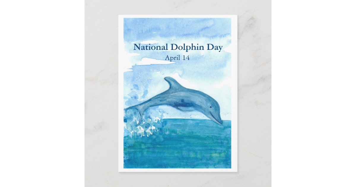 National Dolphin Day Watercolor Postcard | Zazzle