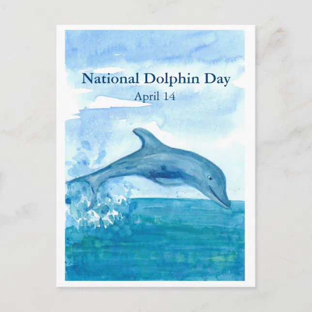 National Dolphin Day Watercolor Postcard | Zazzle