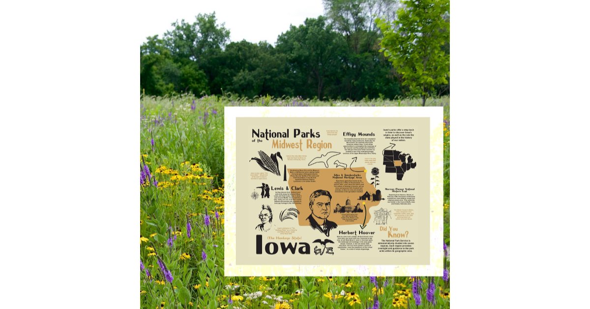 National Parks of Iowa Map Postcard | Zazzle