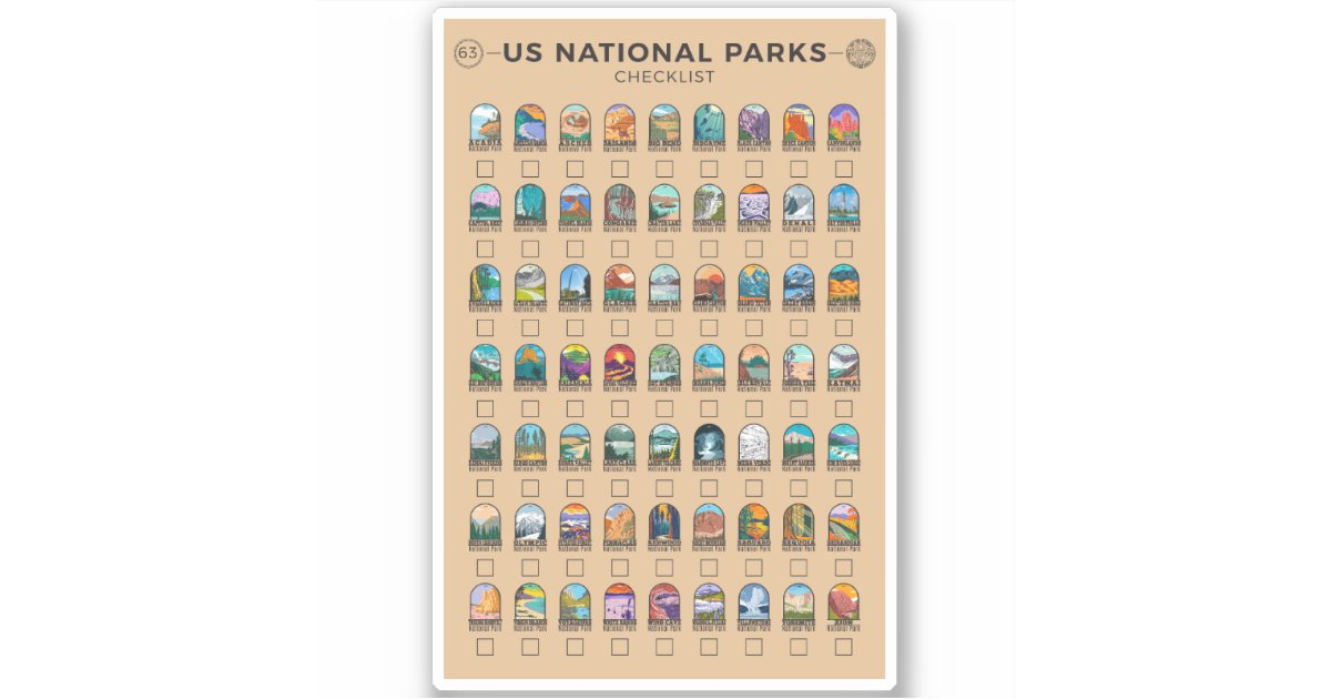 National Parks of The United States List Vintage Sticker | Zazzle