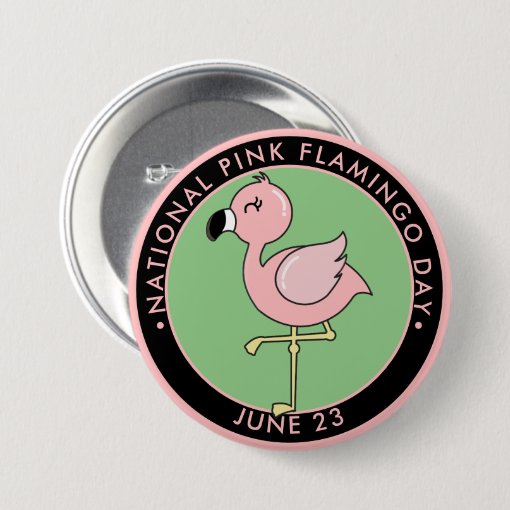 National Pink Flamingo Day, cute cartoon flamingo Button | Zazzle