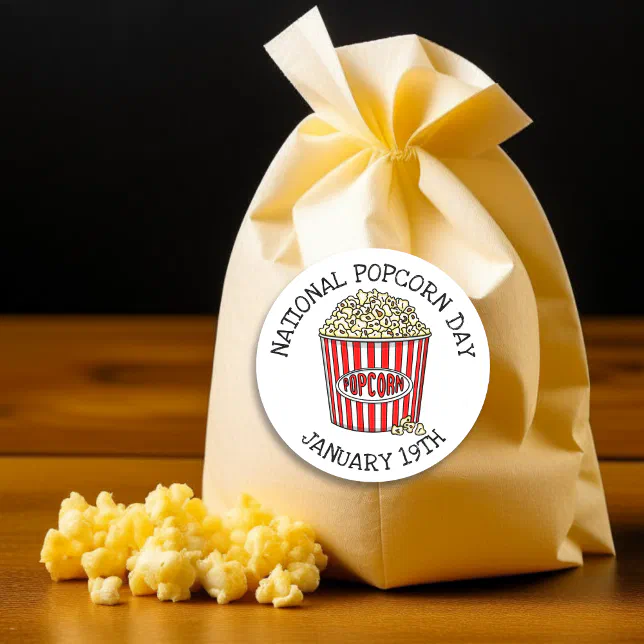 National Popcorn Day | January 19th Classic Round Sticker | Zazzle