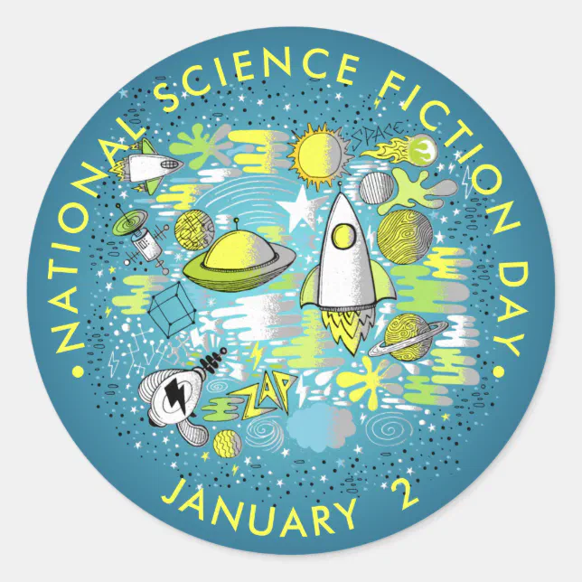 National Science Fiction Day Classic Round Sticker | Zazzle
