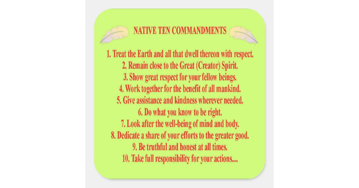 Native 10 Commandments Square Sticker | Zazzle