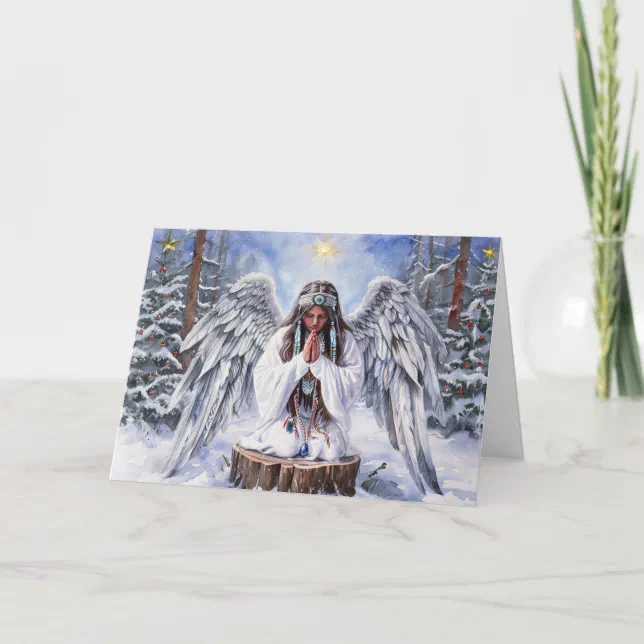 Native American Angel Praying for Peace Christmas Holiday Card | Zazzle