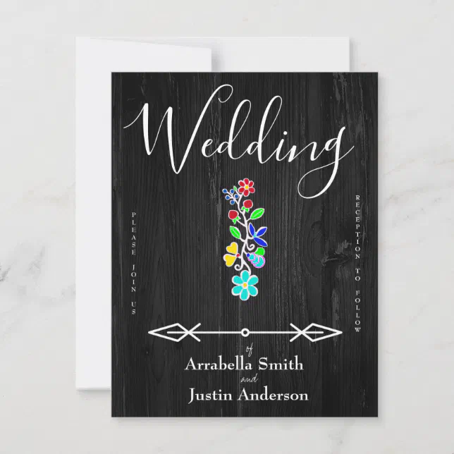 Native American Anishinaabe Floral Black Wedding Invitation | Zazzle