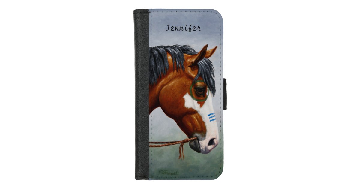 Native American Bay Pinto War Horse iPhone Wallet Case | Zazzle