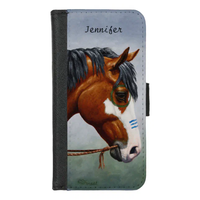 Native American Bay Pinto War Horse iPhone Wallet Case | Zazzle