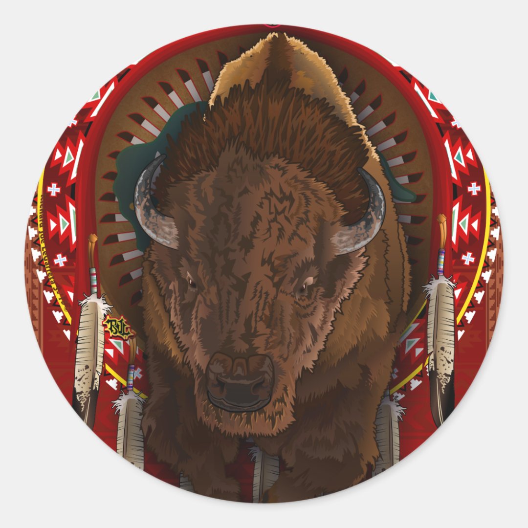 Native American Buffalo design print Classic Round Sticker | Zazzle