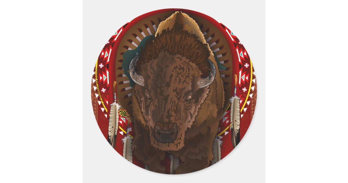 Native American Buffalo design print Classic Round Sticker | Zazzle