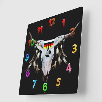 Native American Cattle Head Wall Clock | Zazzle